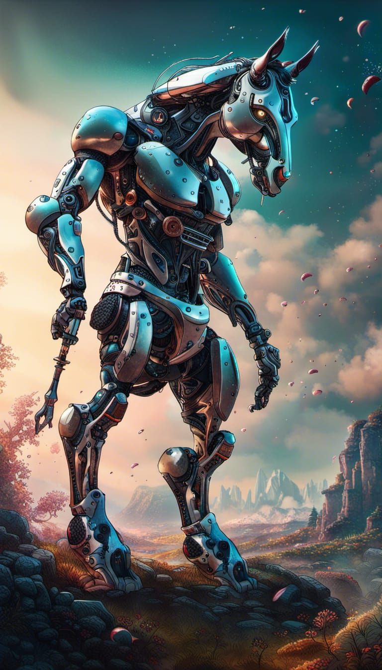 Robotic horse taur - AI Generated Artwork - NightCafe Creator