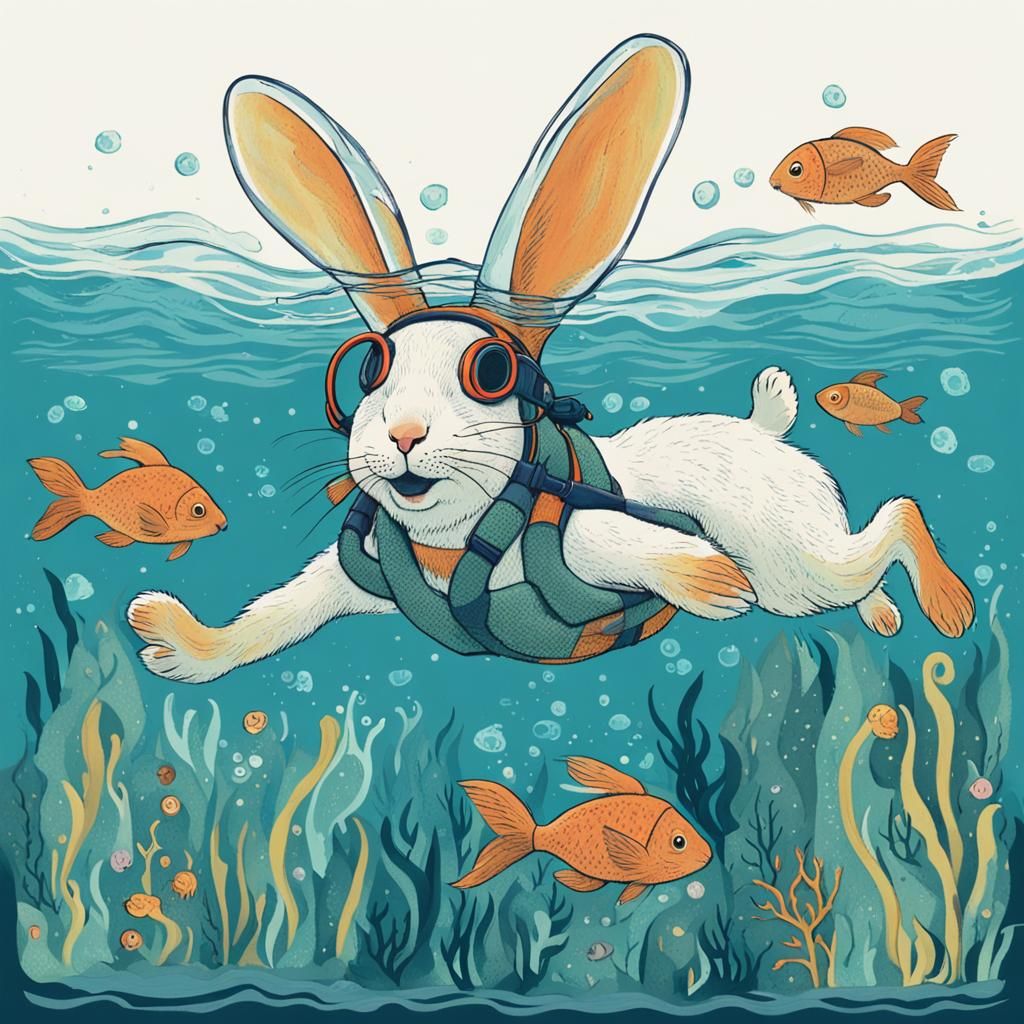 Rabbit goes diving - AI Generated Artwork - NightCafe Creator