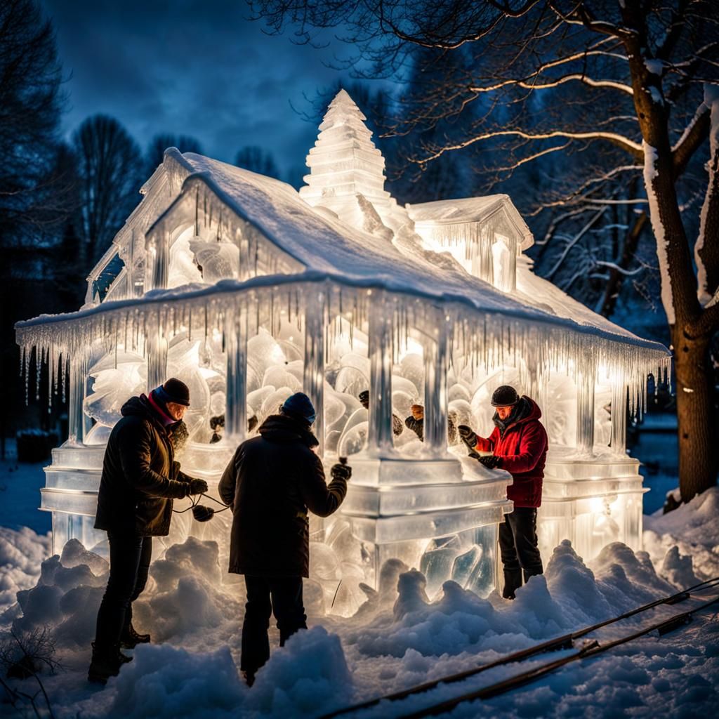 building an ice sculpture - AI Generated Artwork - NightCafe Creator