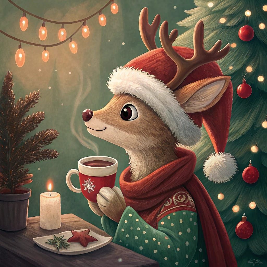 Reindeer Christmas Cheers - Reindeer Sips Hot Coffee Under ...