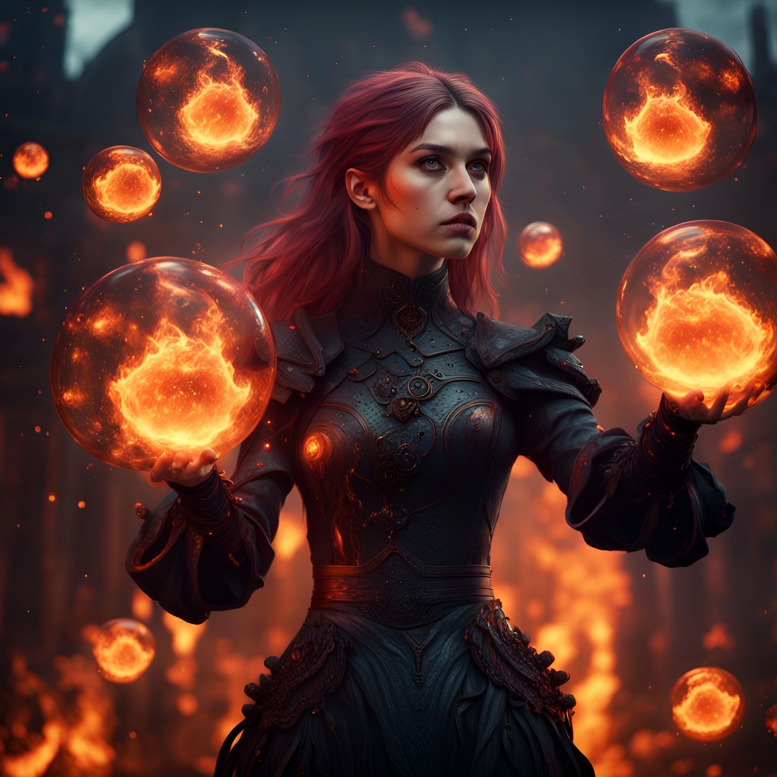 Girl with fire hands goth bubbles - AI Generated Artwork - NightCafe ...