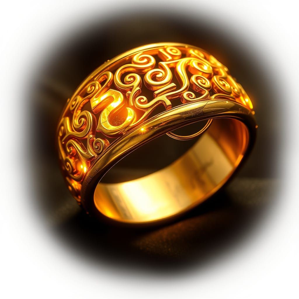 Golden Ring with Elvish Script in Fiery, Ethereal ... - AI Art