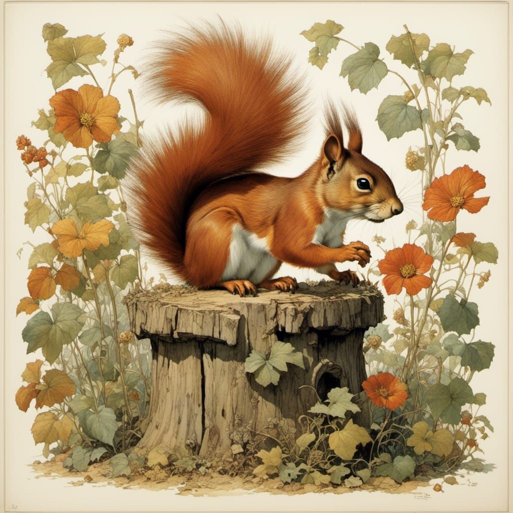 Squirrels by Scandinavian Folk Art - AI Generated Artwork - NightCafe ...