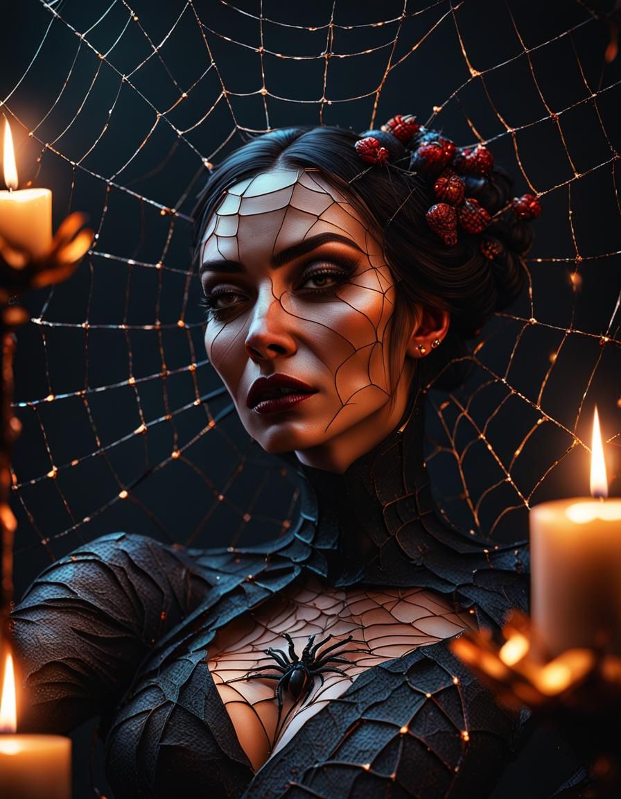 Madam spider lays in her Maximalism Spiderwebs, beautiful woman ...