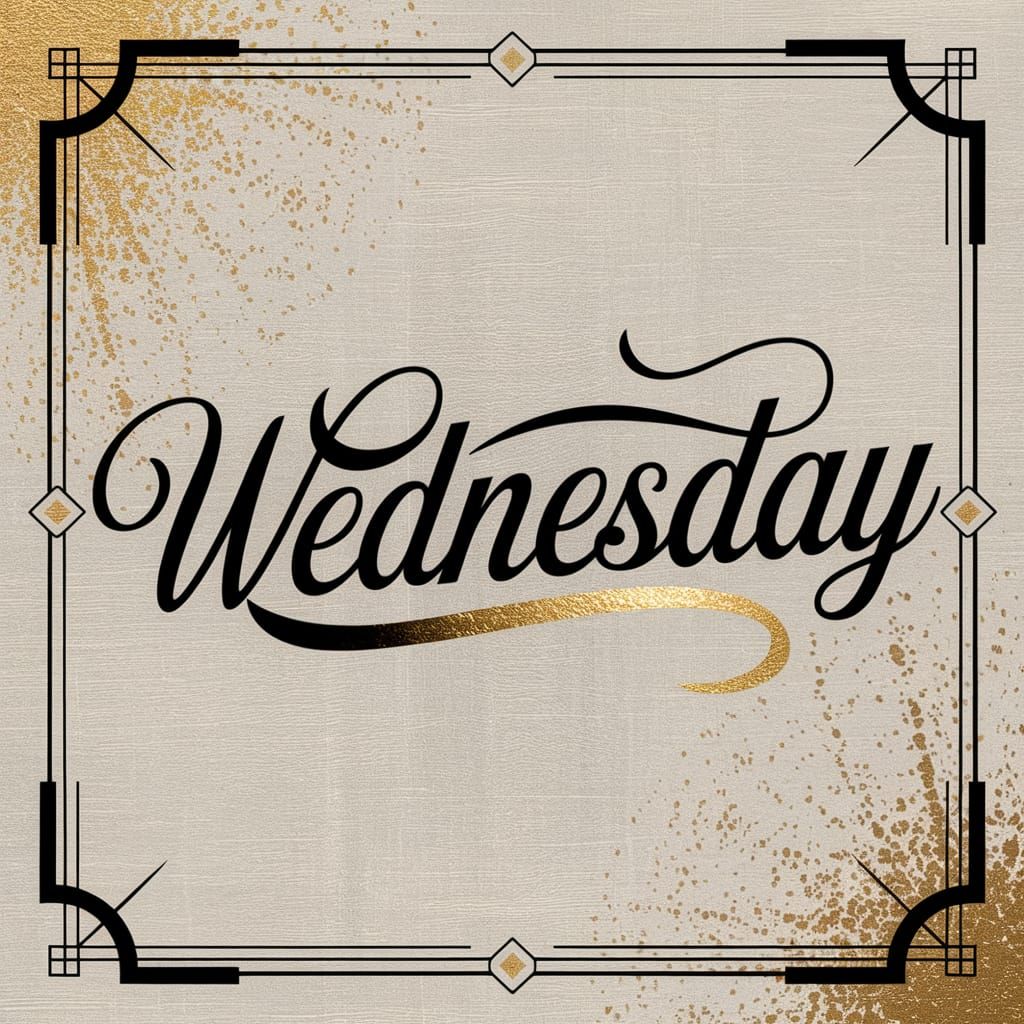 Elegant Art Deco Wednesday Lettering in Gold and S... - AI Art