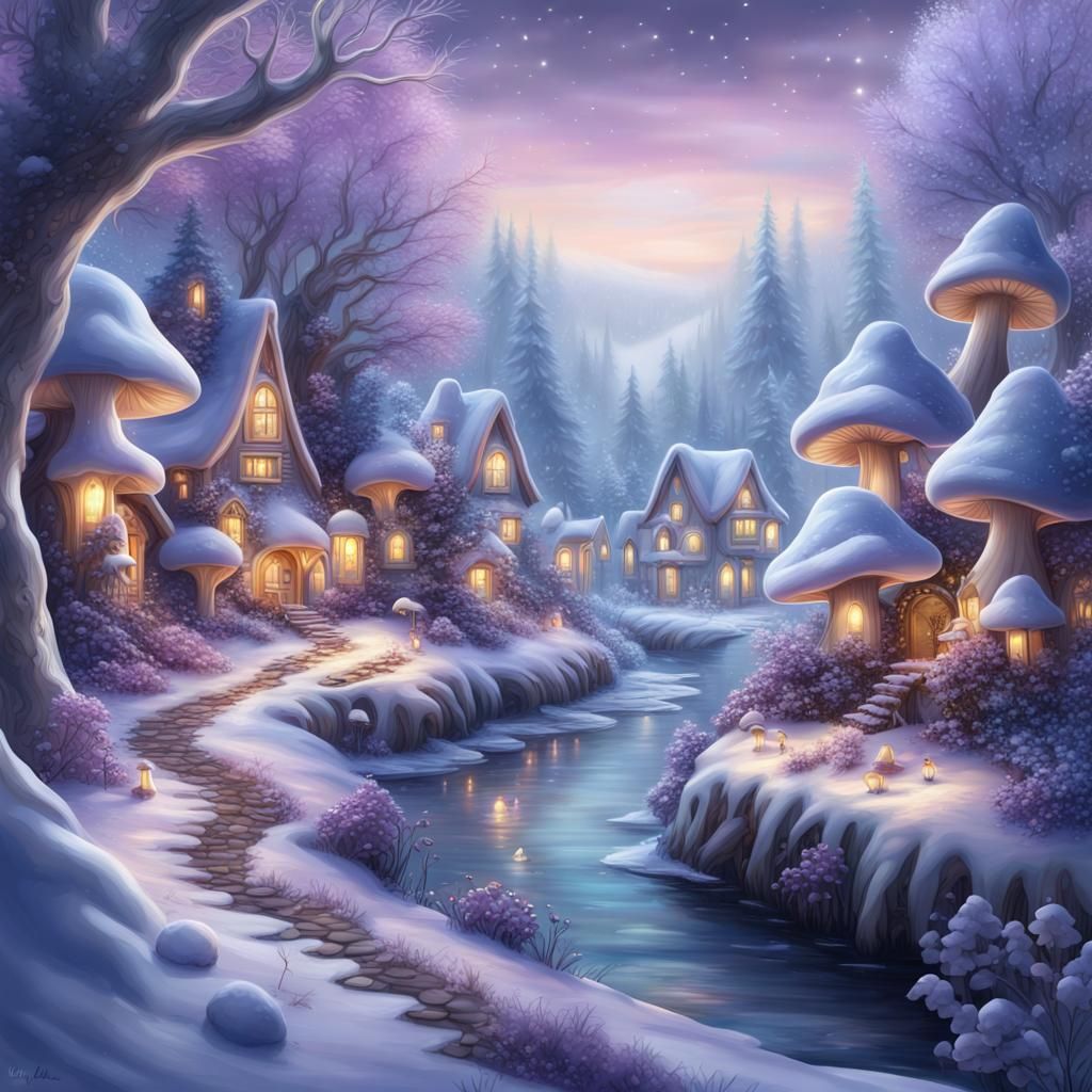Frosted Fae Village - AI Generated Artwork - NightCafe Creator