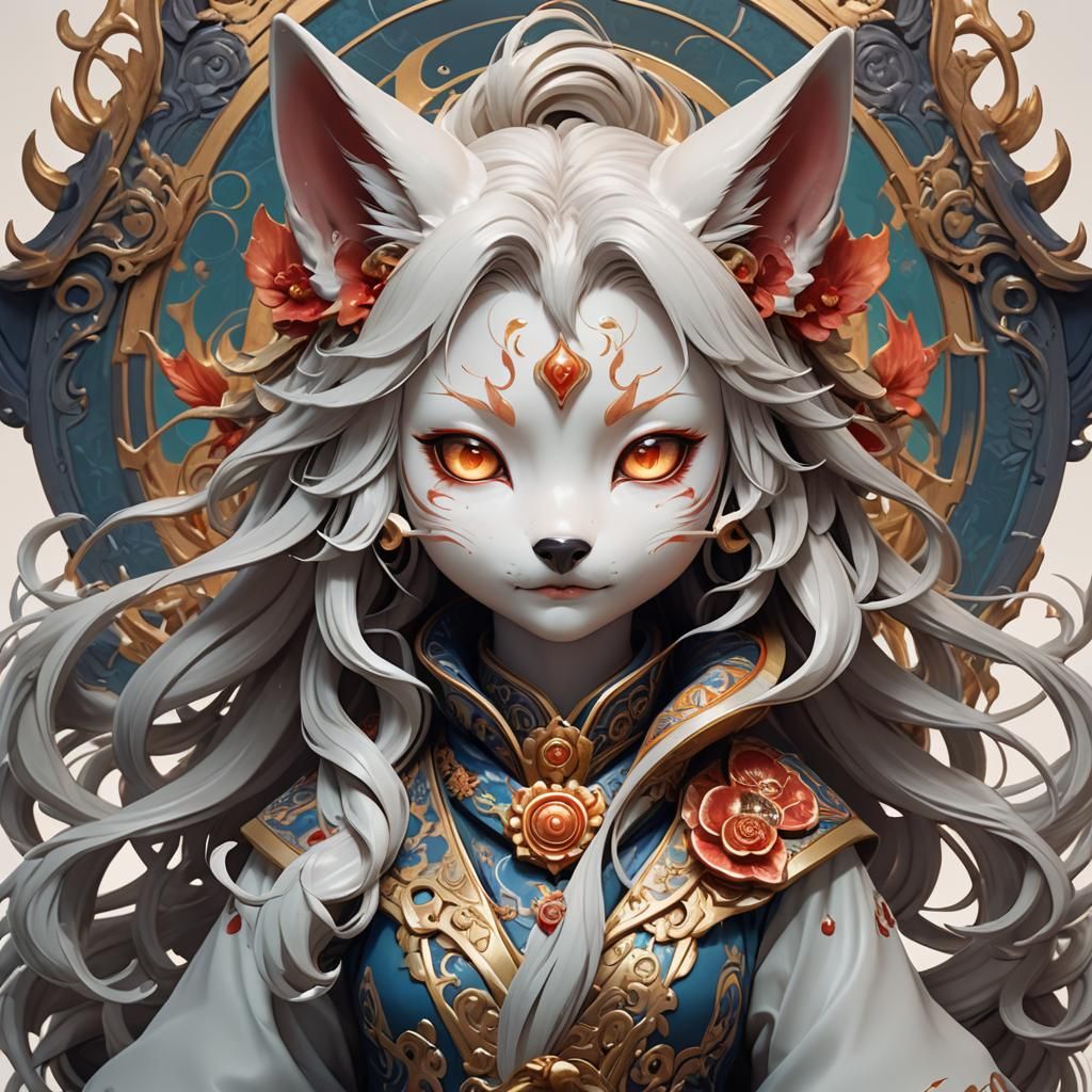 Chibi Demonic porcelain Kitsune - AI Generated Artwork - NightCafe Creator