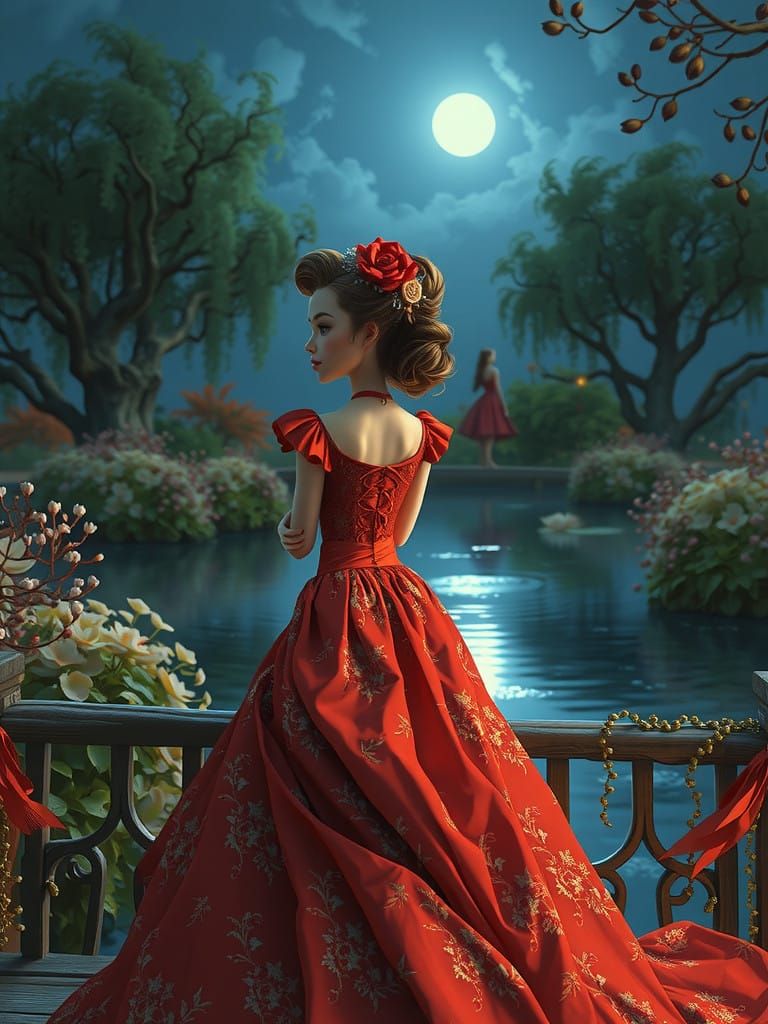 rear view, back view, slightly turned head, He stands proudly at full ...