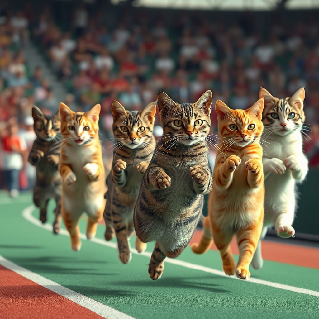 Cats in High-Speed Sprint, Realistic Wildlife Phot... - AI Art
