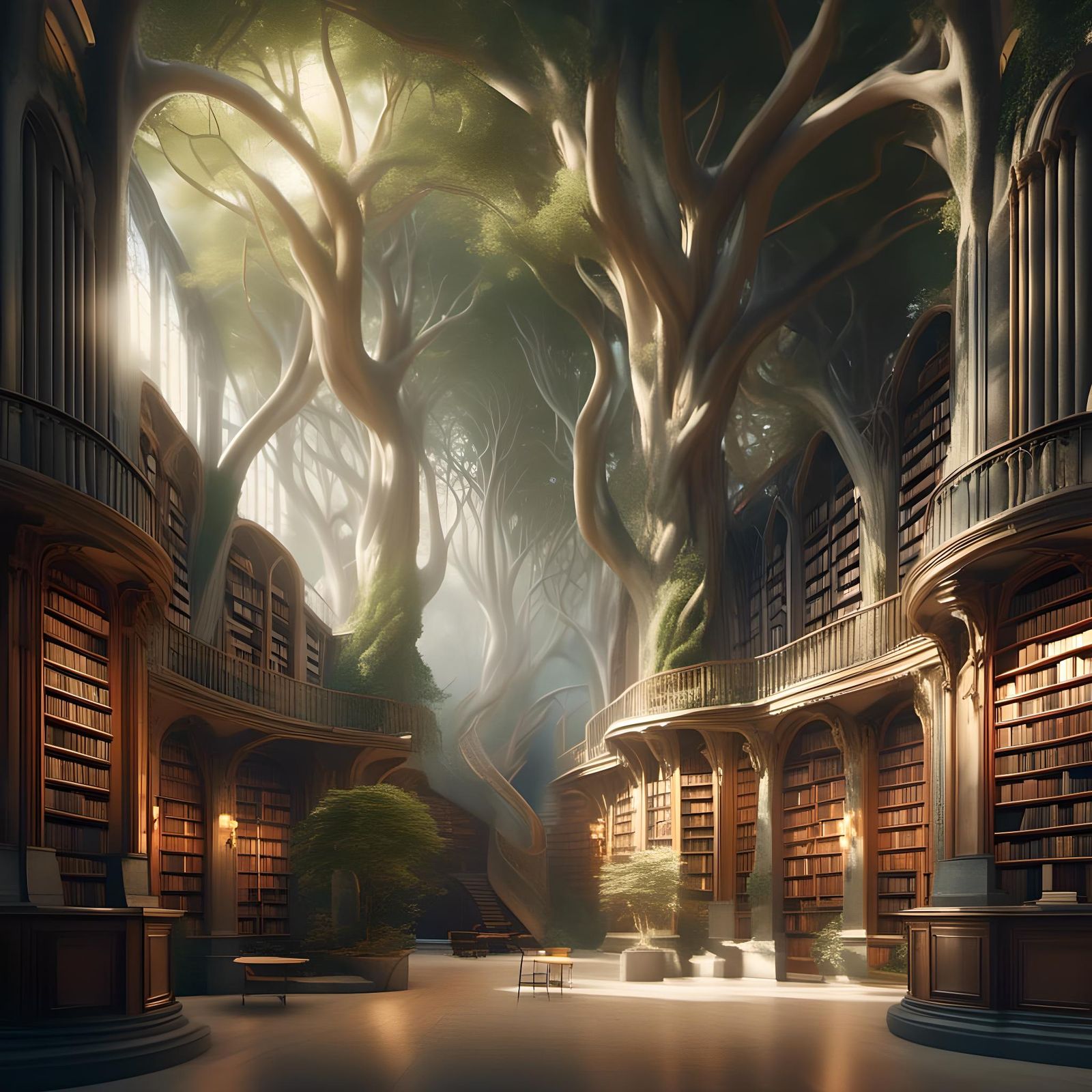 Library ; Trees - AI Generated Artwork - NightCafe Creator