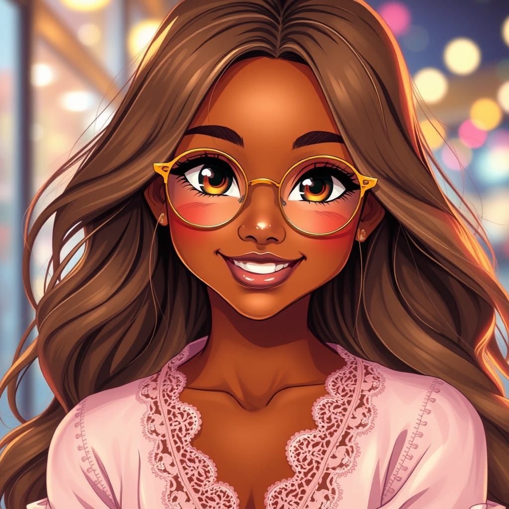 Anime illustration, Cute lighter caramel skinned black girl with long ...