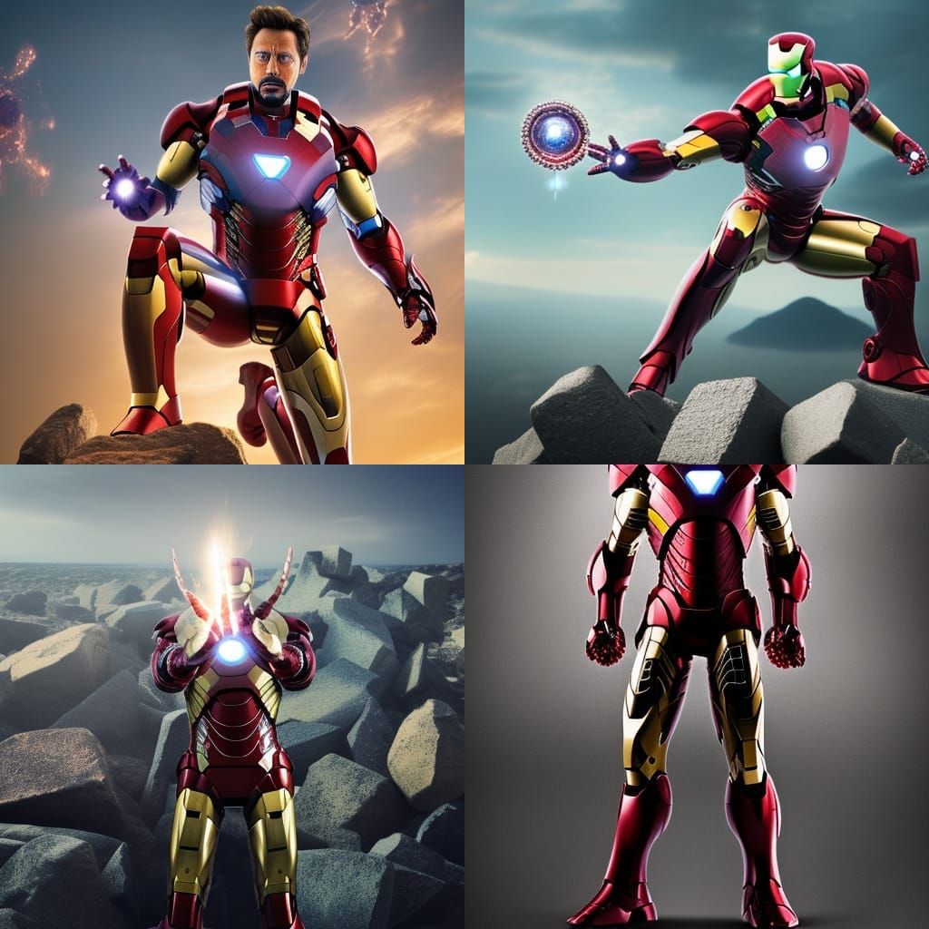 image of iron man holding the infinite stones while standing on thanos ...