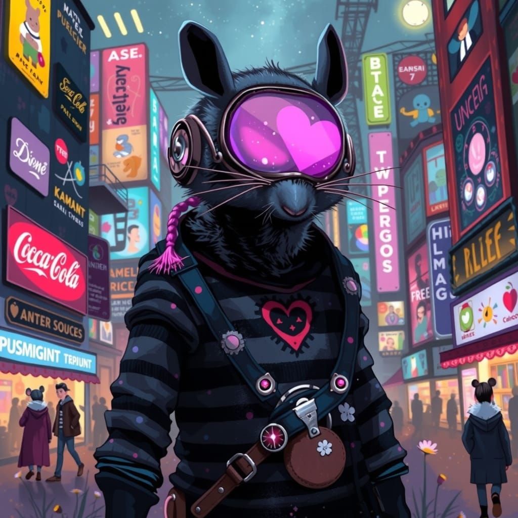 Bumblebee Mouse in Sunny Meadow, Watercolor Style - AI Art