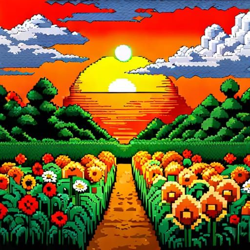 Pixel Flower Fields v2 - AI Generated Artwork - NightCafe Creator