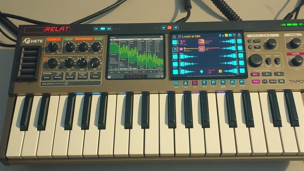 Vibrant Futuristic Synthesizer with Alive OLED Dis... - AI Art