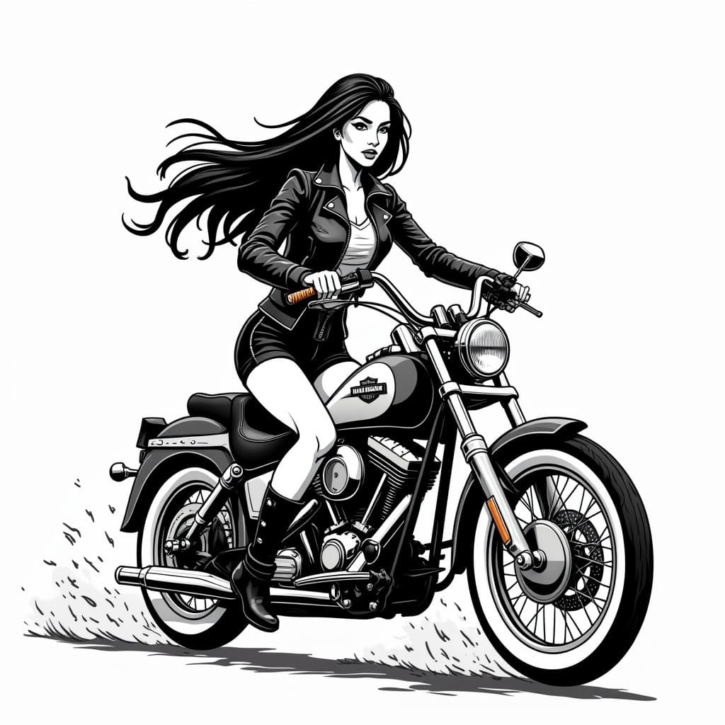 Stylized Cartoon Woman Riding Harley Davidson in B... - AI Art