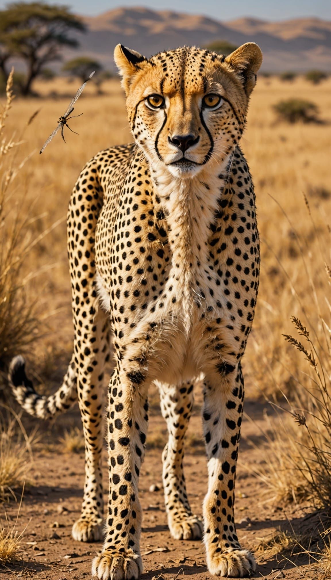 Surreal Flash Wing Cheetah Soars Above Golden Sava... - AI Art