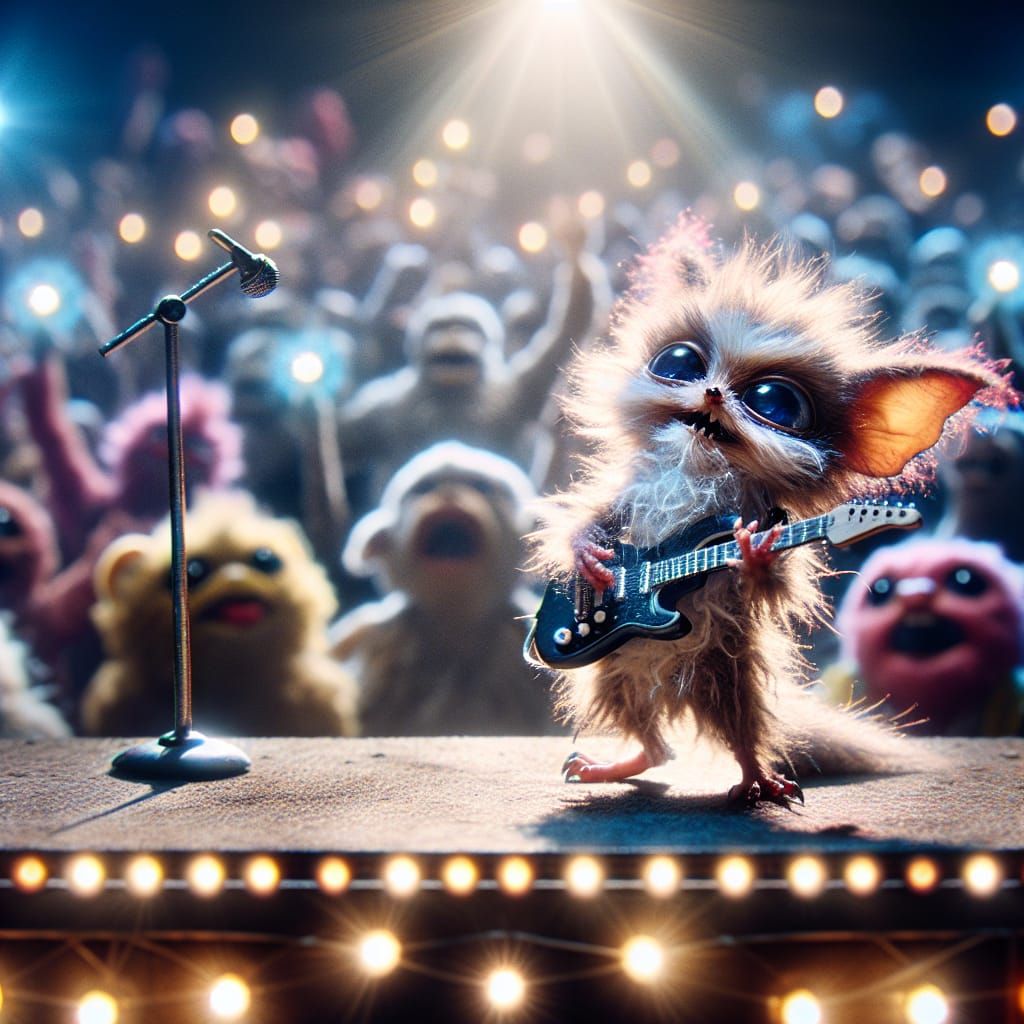 Gizmo playing an electric guitar on stage - AI Generated Artwork ...