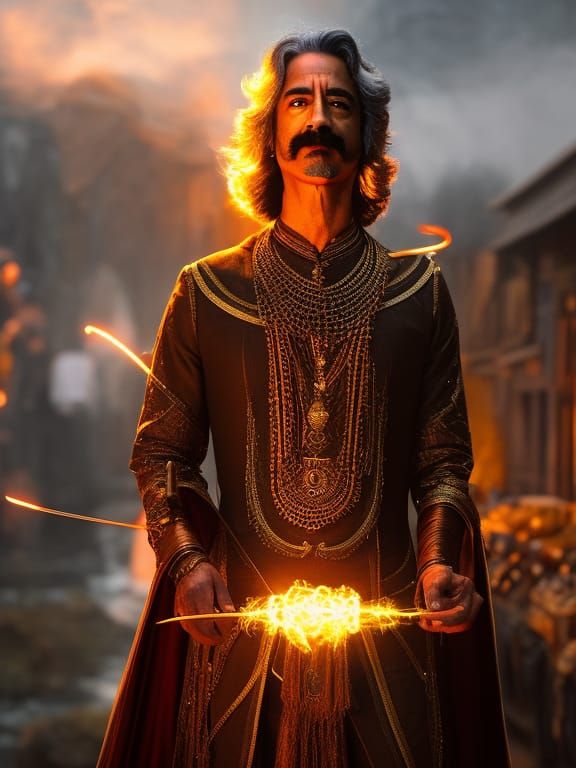Indian magician with glowing magical spells around him - AI Generated ...