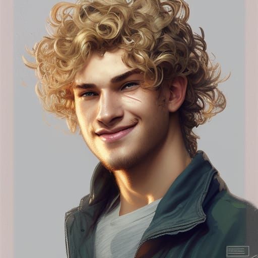 Young man with blonde curly hair - AI Generated Artwork - NightCafe Creator