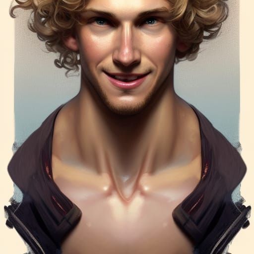 Young man with curly blonde hair - AI Generated Artwork - NightCafe Creator