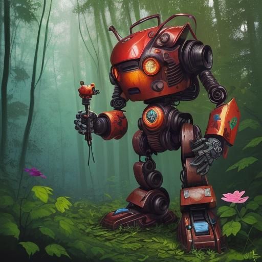 Roboto & flowers - AI Generated Artwork - NightCafe Creator