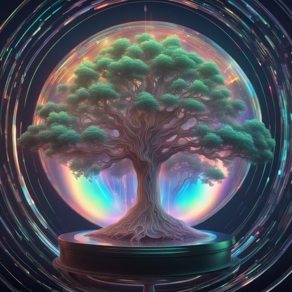 Holographic 3D tree with detailed inside layers, futuristic ...