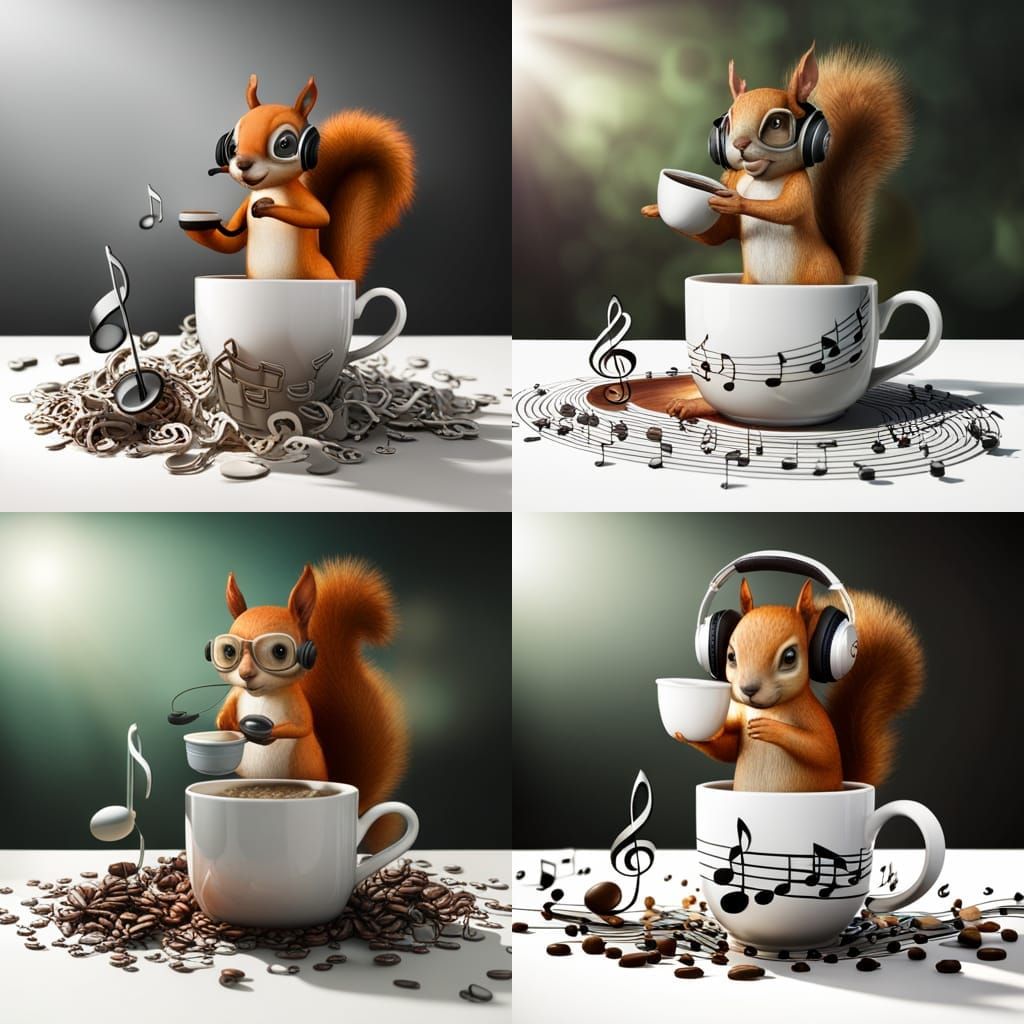 Digital music squirrel with coffee - AI Generated Artwork - NightCafe Creator