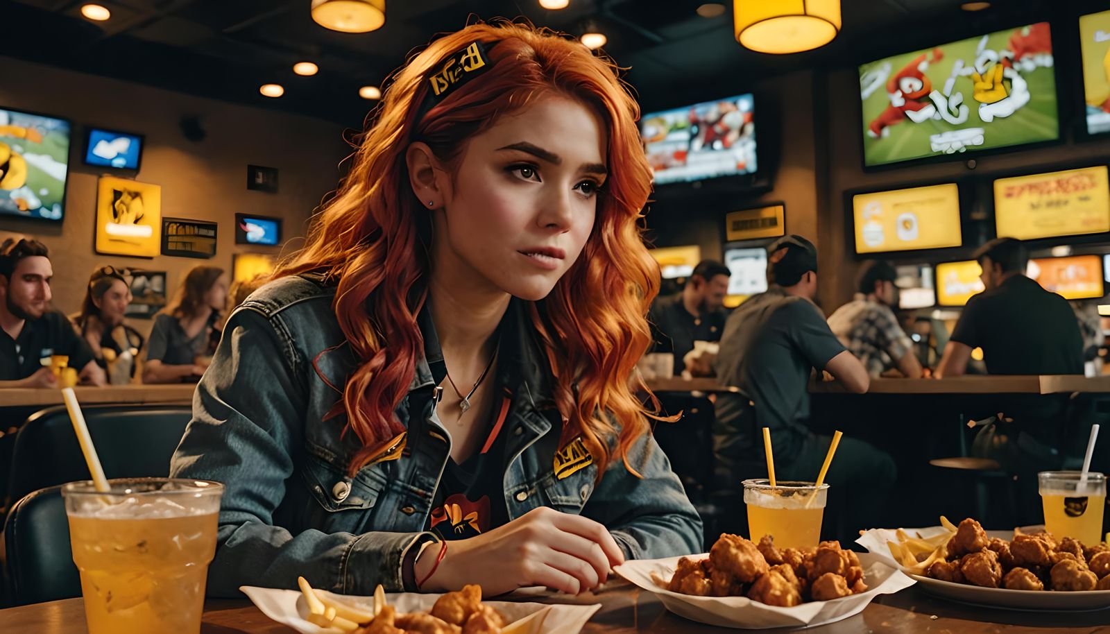 Sunset Shimmer at Buffalo Wild Wings in Arizona drinking bear and eating boneless wings ...