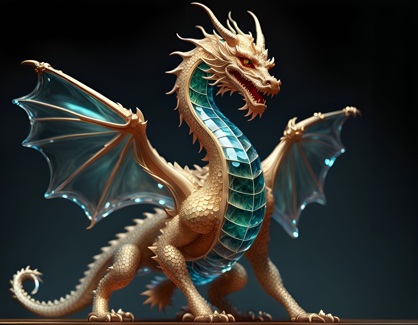 Portrait of a Chinese mythical beautiful dragon made of glass ...