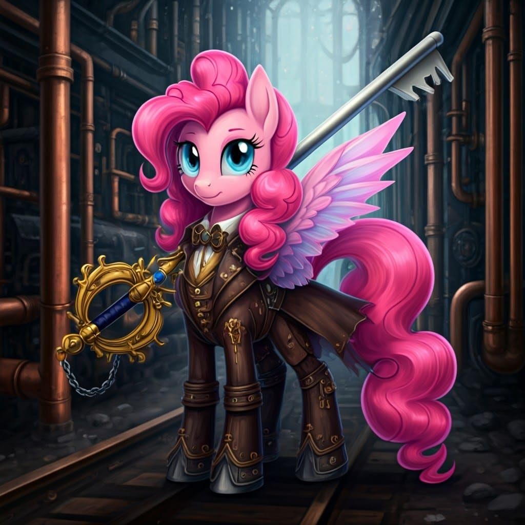 Mythic Steampunk Pony Wields Majestic Keyblade - AI Art