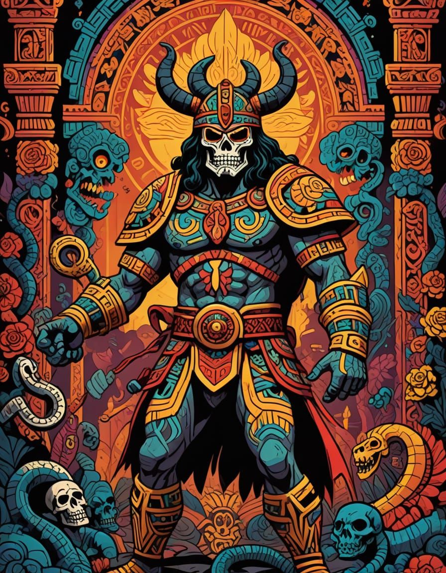 Aztec Warrior Luchadora in Vibrant, High-Energy Ar... - AI Art