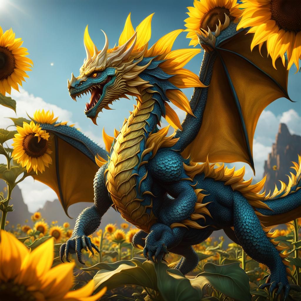 Sunflower dragon playing in the spring - AI Generated Artwork ...