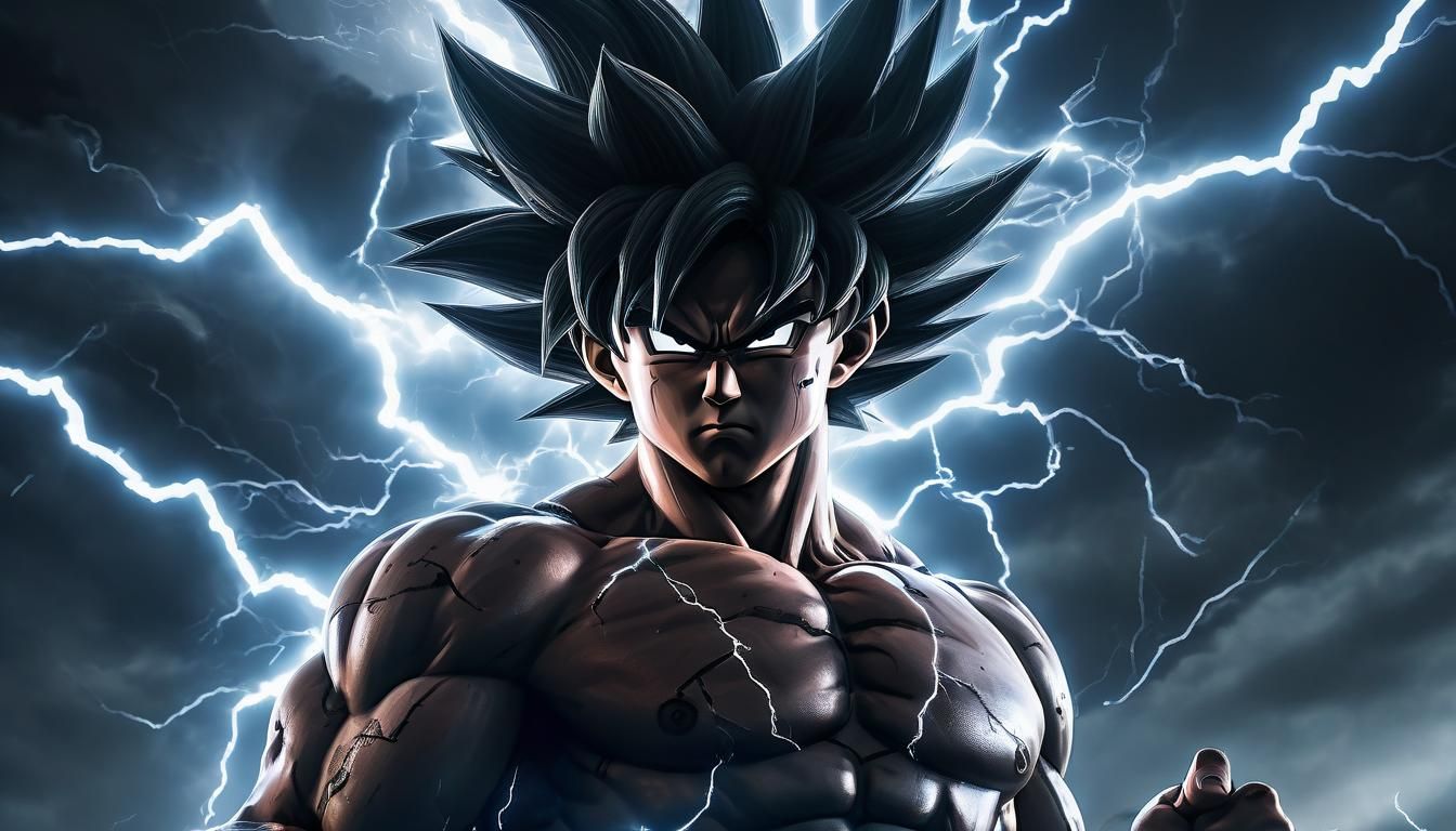image from the well-known cartoon son goku with lightning coming out of ...