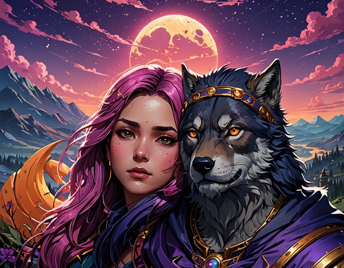 the sky purple & pink i think the moon wink at the wolf a masterpiece ...