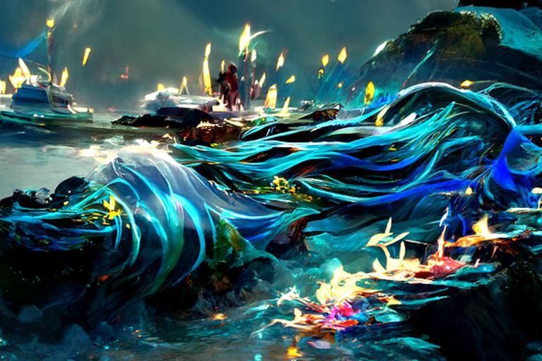 Fantasy luminous ocean waves smashing against the reef by Alayna Danner ...
