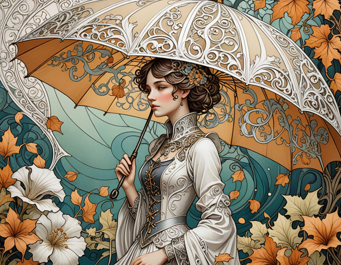 Intricately illustrated, black and white, Art Nouveau-inspired empty ...