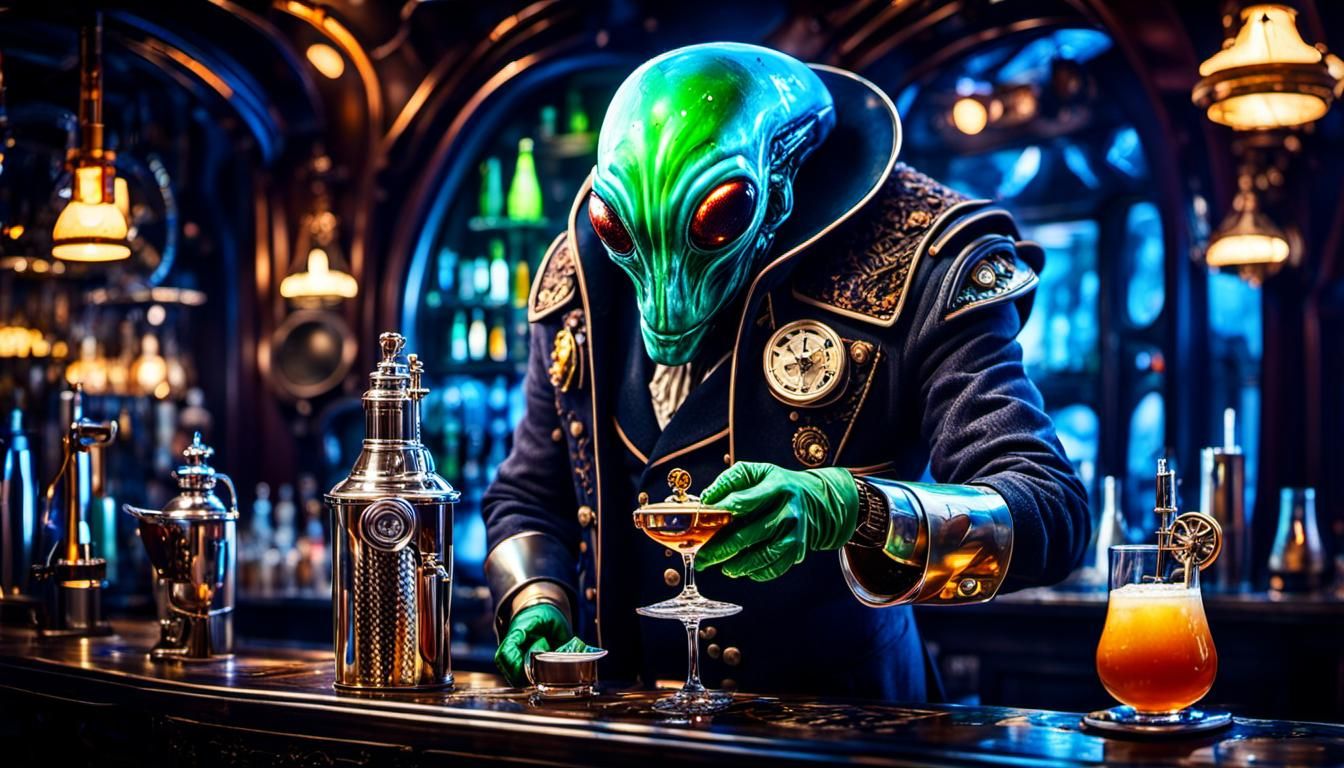 Elegant Alien bartender - AI Generated Artwork - NightCafe Creator