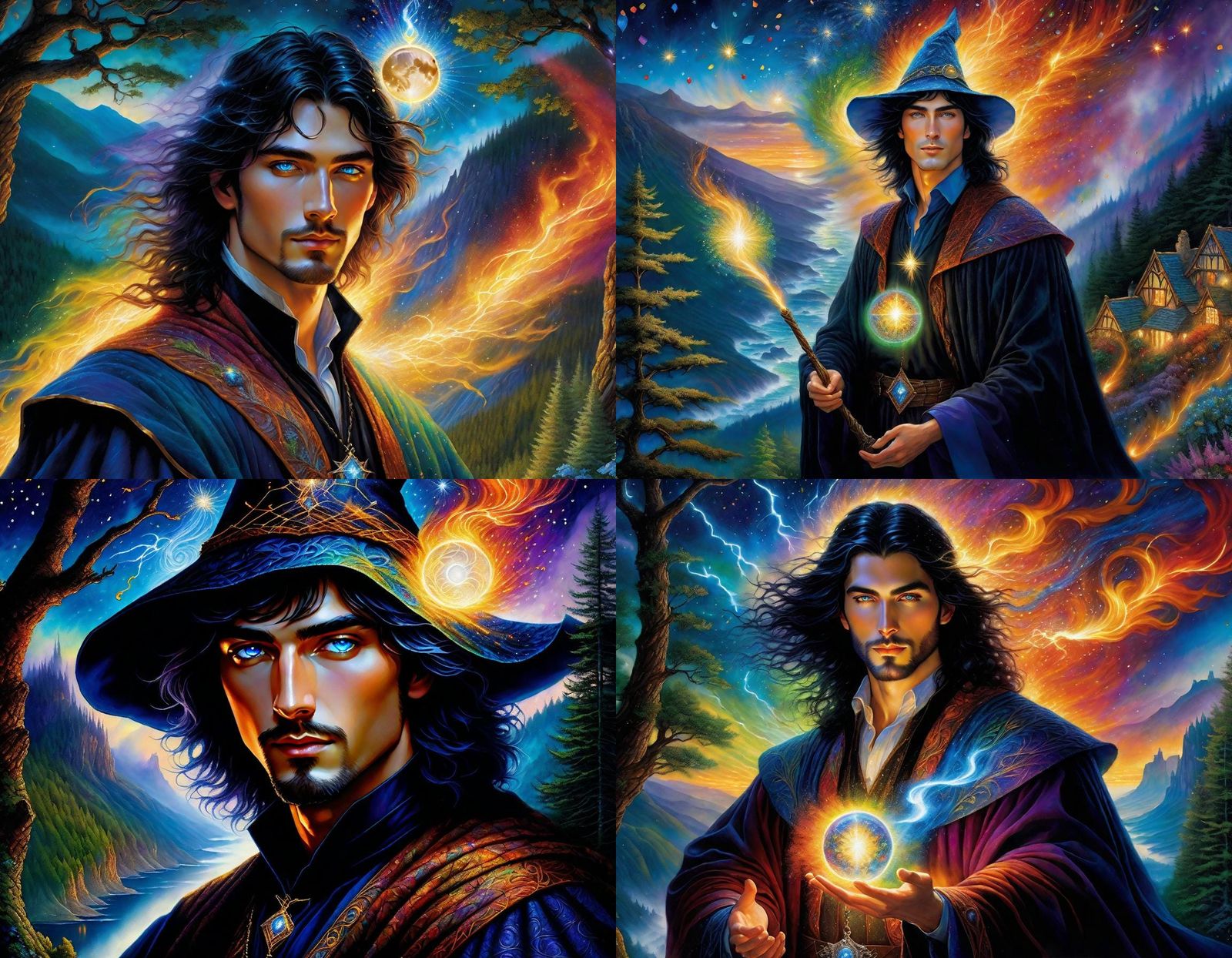 Very Closeup head and shoulders portrait of a handsome young wizard ...