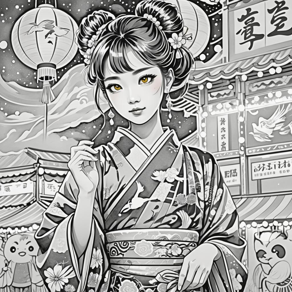 Kimono Line drawing 10 - AI Generated Artwork - NightCafe Creator