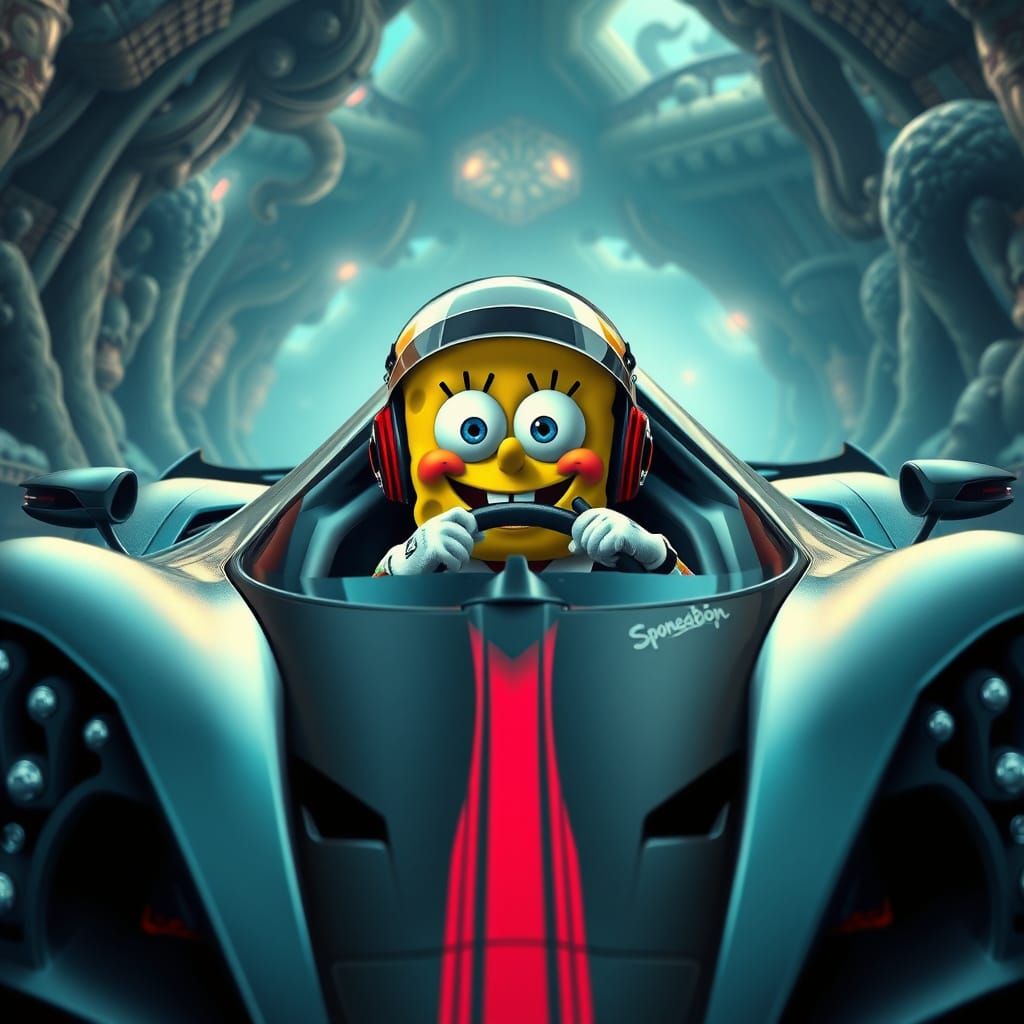 sponebob driving a pagani zonda r - Spongebob in a Cyberpunk...