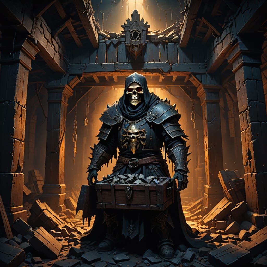 Dark Fantasy Lich in Crumbling Dungeon Chamber - AI Art