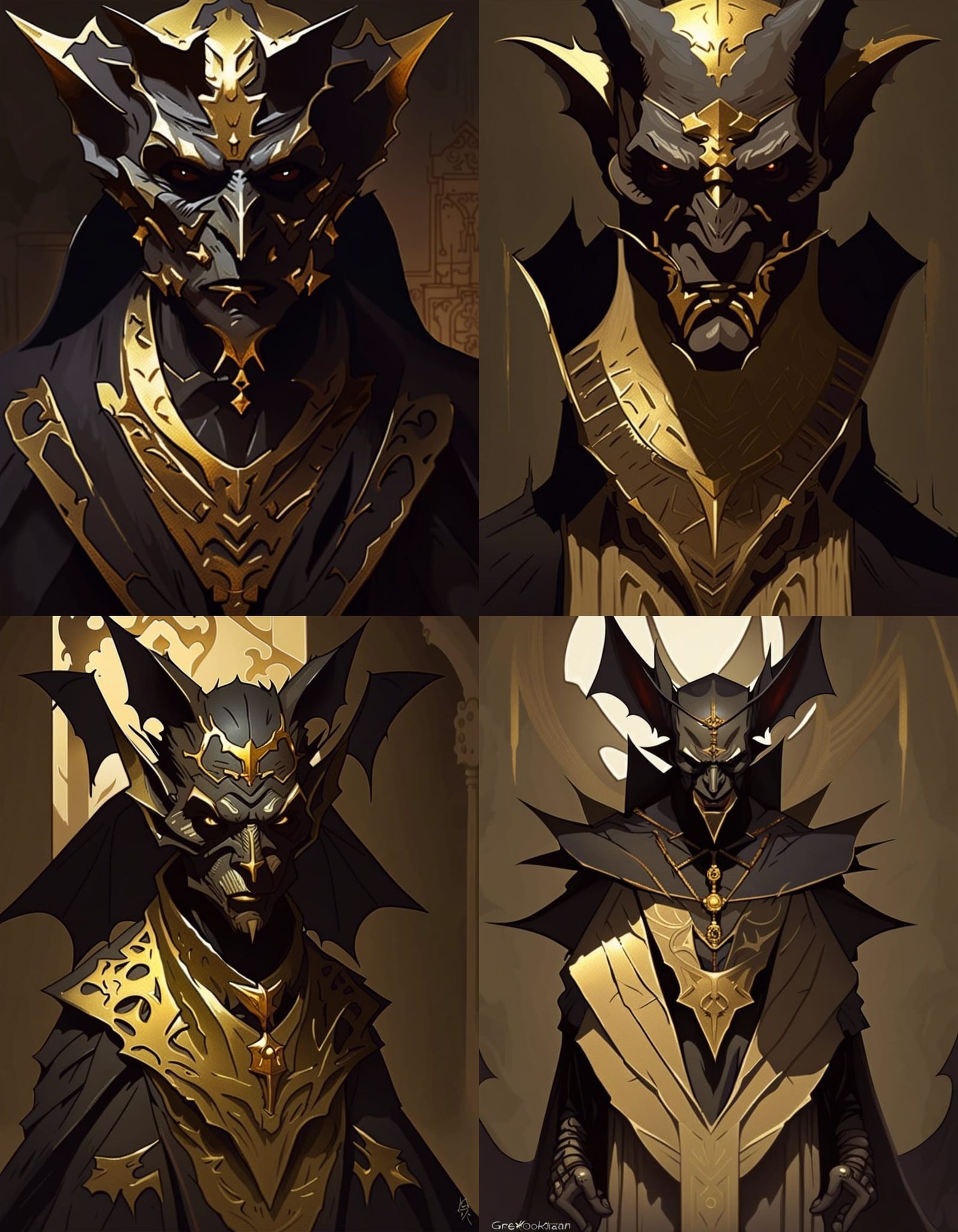 Ancient master vampire, deformed bat face, ancient sumerian, blind ...