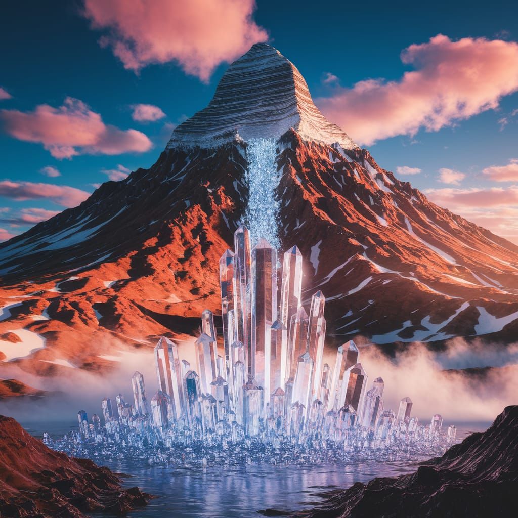 Crystal waterfall - Epic Fantasy Mountain with Majestic Crys...