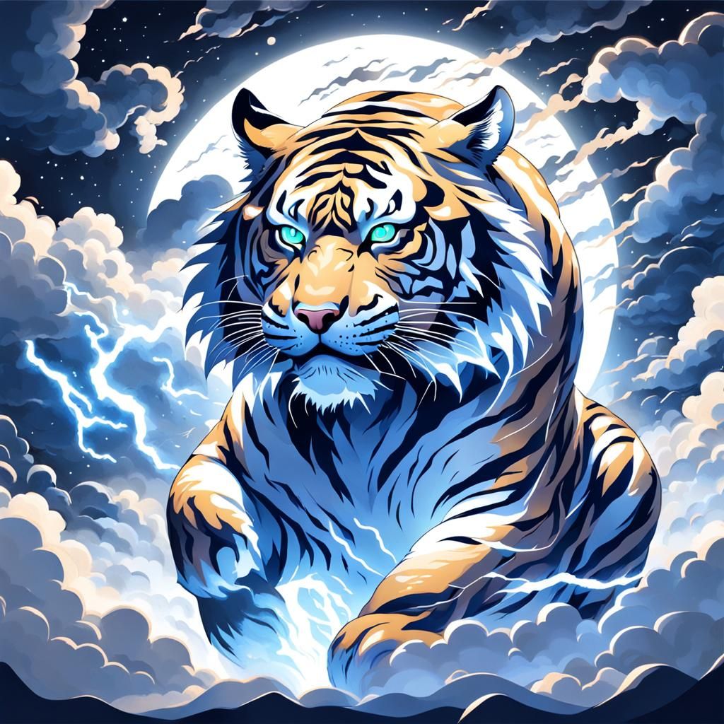 A tiger in lightning - AI Generated Artwork - NightCafe Creator