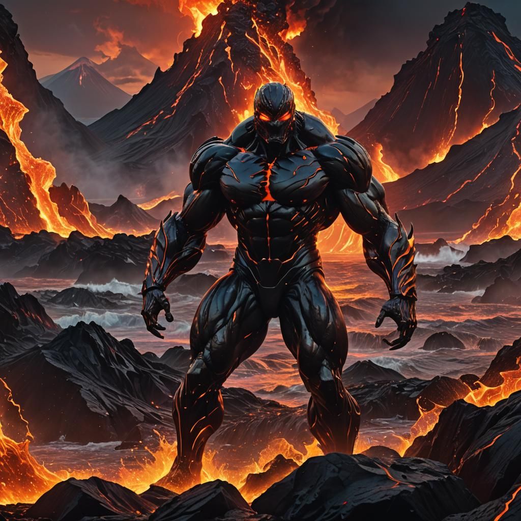 Lava humanoid near volcanoes - AI Generated Artwork - NightCafe Creator