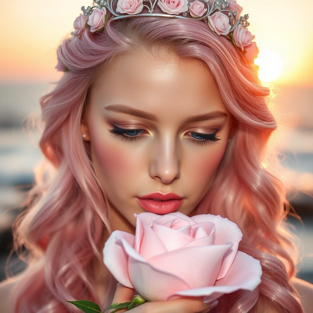 Photorealistic Princess Portrait with Flower Tiara... - AI Art