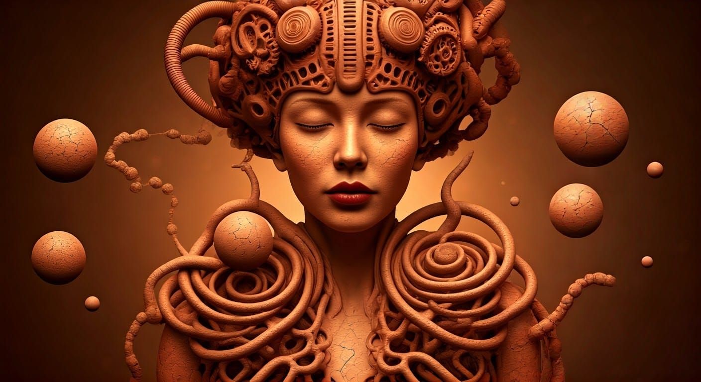 Surrealist Clay Goddess in Digital Dreamscape - AI Art