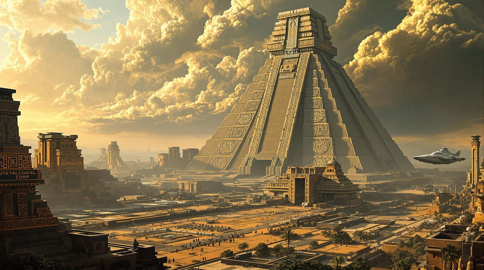 Aztec military spaceport spreads across the valley of Tenochtitlan, its ...