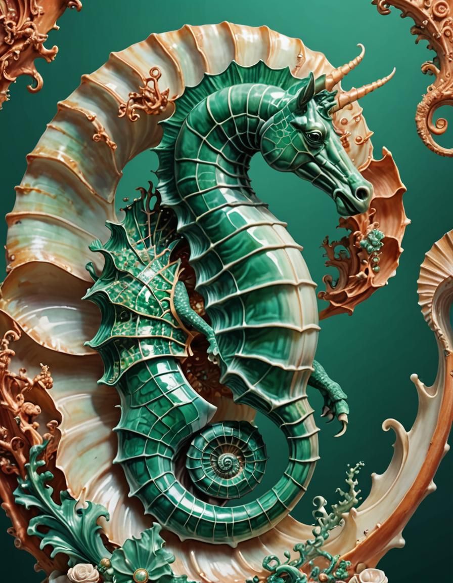 Sea horse emerging from a giant Nautilus shell - AI Generated Artwork ...